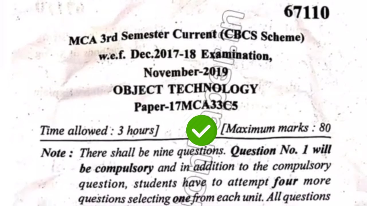 2019 Mdu MCA 3rd Sem Object Technology Question Paper - YouTube