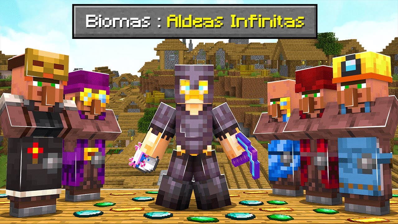 MINECRAFT pero TODOS LOS BIOMAS son ALDEAS INFINITAS (NUEVOS ALDEANOS) - YouTube