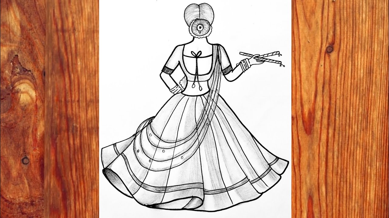 Beautiful garba Girl Drawing | Navratri Garba Pencil Sketch ...