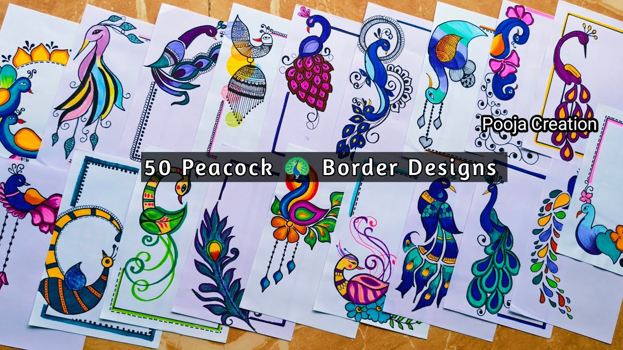 50 PEACOCK 🦚 BORDER DESIGNS/PROJECT WORK DESIGNS/A4 SHEET/FILE/FRONT ...