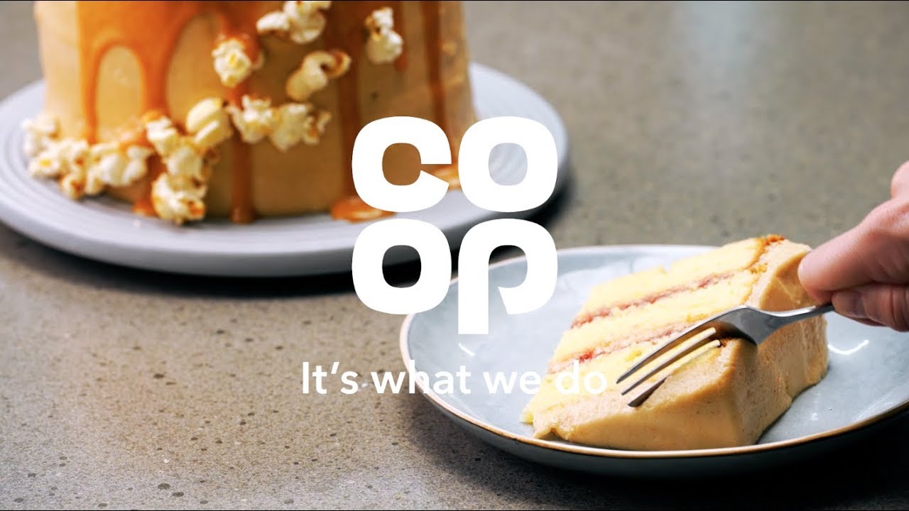 Co-op | Peanut Butter & Popcorn Layer Cake - YouTube