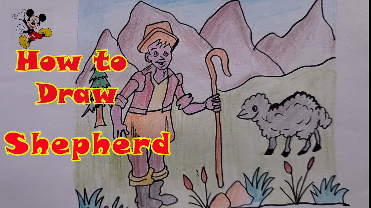 How to Draw Shepherd with Sheep | Ray Kids Art - YouTube