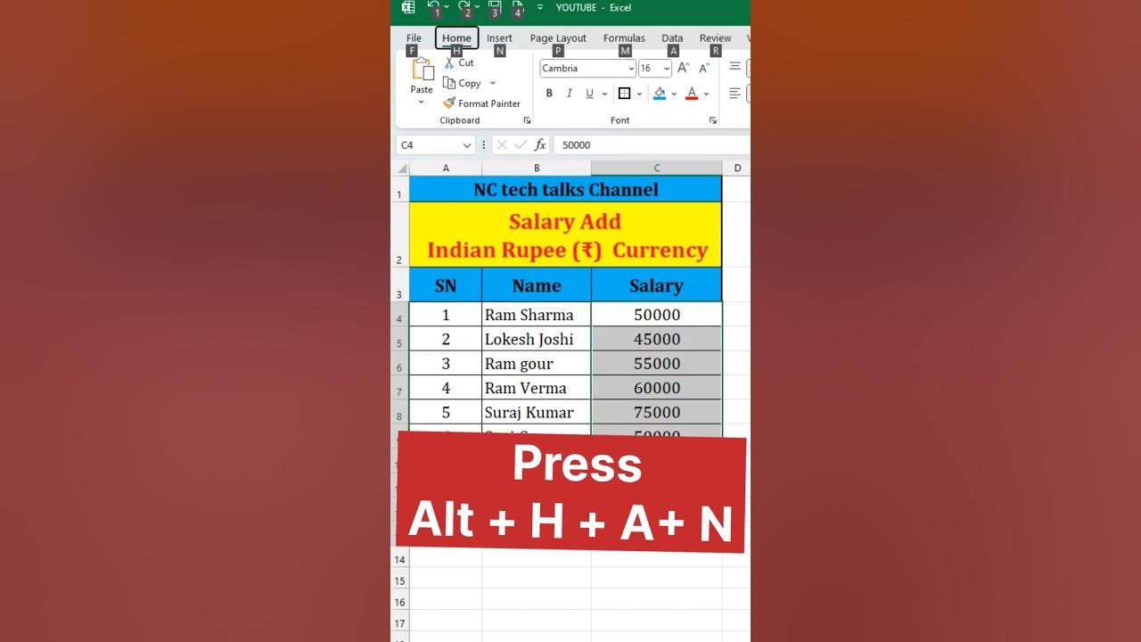 Add Indian Rupee ( ₹ ) Currency in excel. #nctechtalks #excel - YouTube
