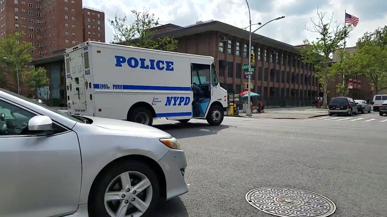 NYPD Patrol Borough Manhattan North Van Passing By In El Barrio, East ...