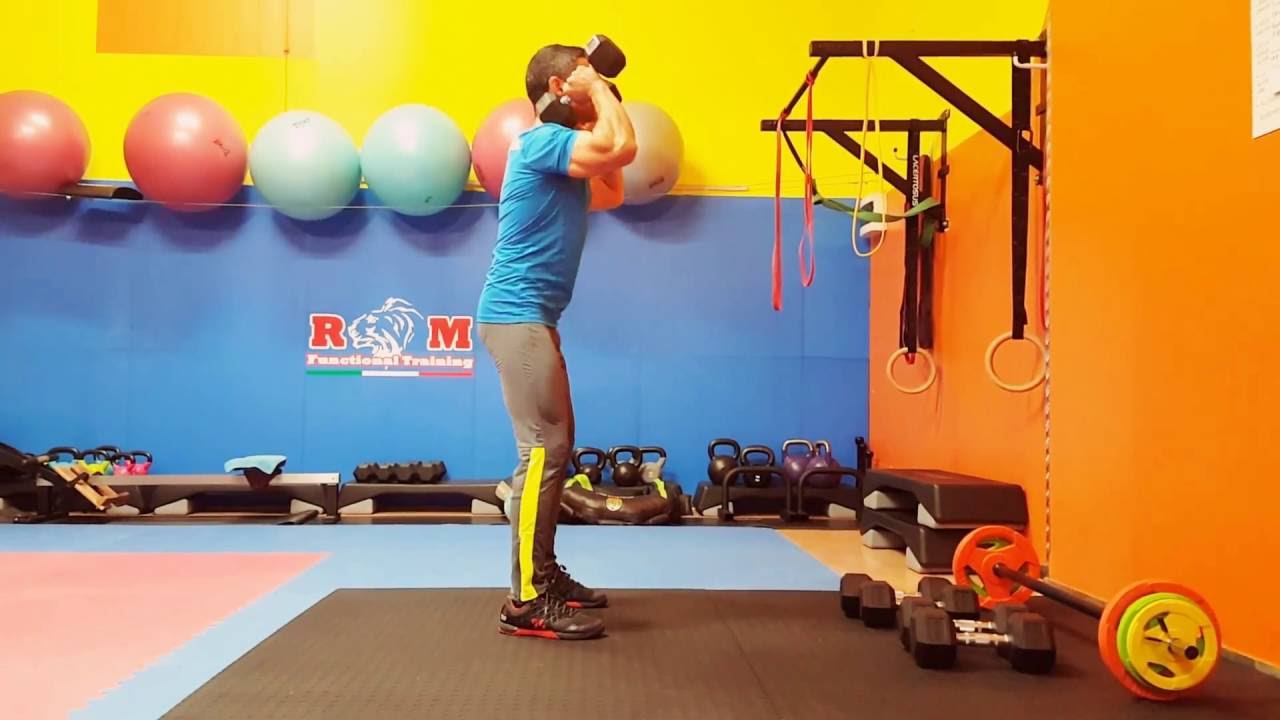 Esercizi con manubri: front squat - bent over row - press - YouTube