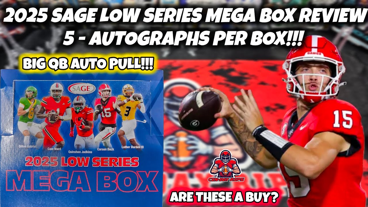 FIRST LOOK! 2025 SAGE FOOTBALL MEGA BOX REVIEW. 5 AUTOS PER BOX! PANINI ...