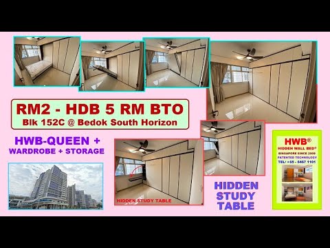 HDB 5 Rm 2. Hidden Study Table + HWB- Queen. Bedok South Horizon. + wardrobe +Top Storage.HWB ...