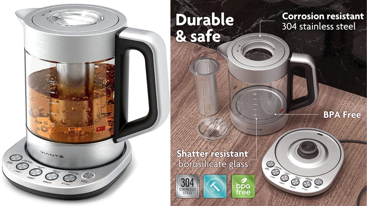 Hot Tea Maker Electric Glass Kettle with tea infuser and temperature ...