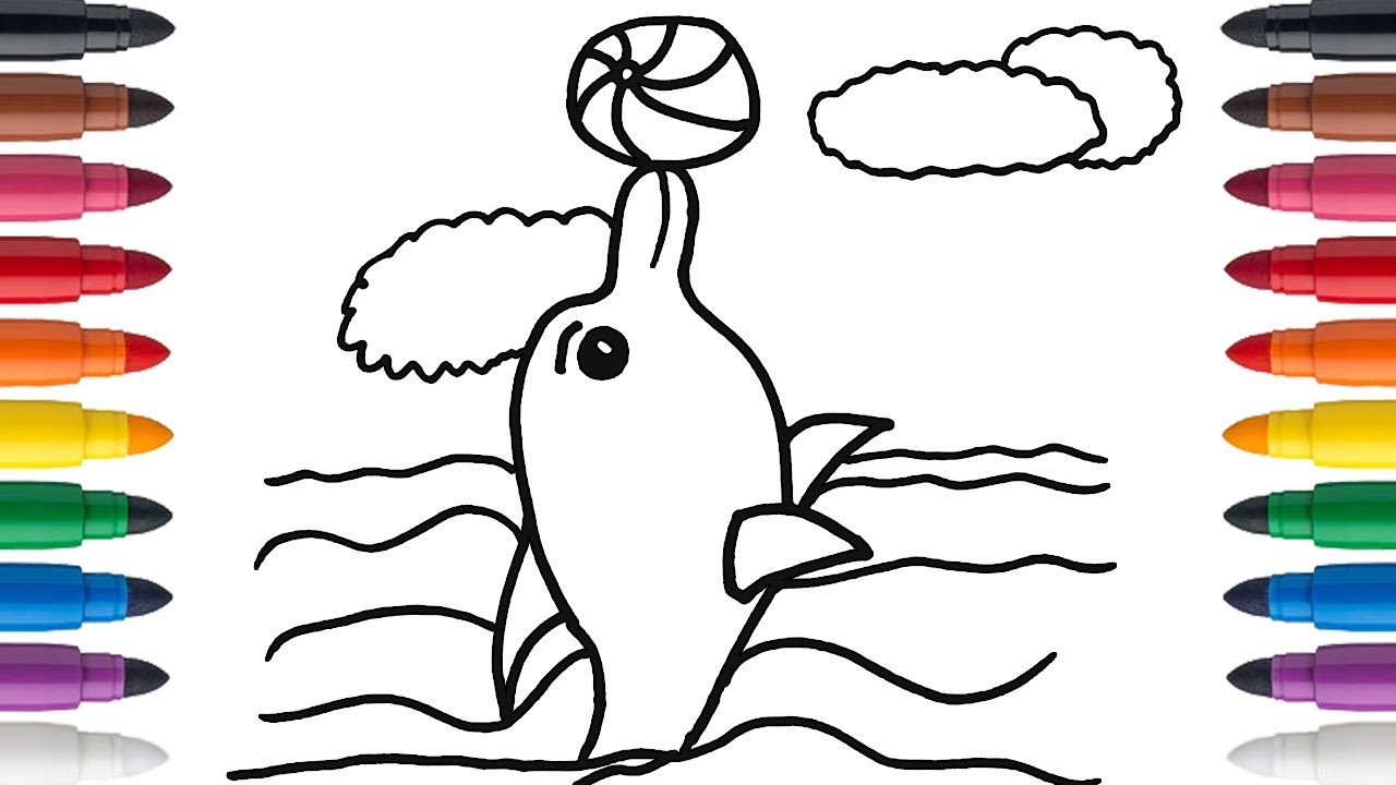 How to draw and color a dolphin playing with a ball - YouTube