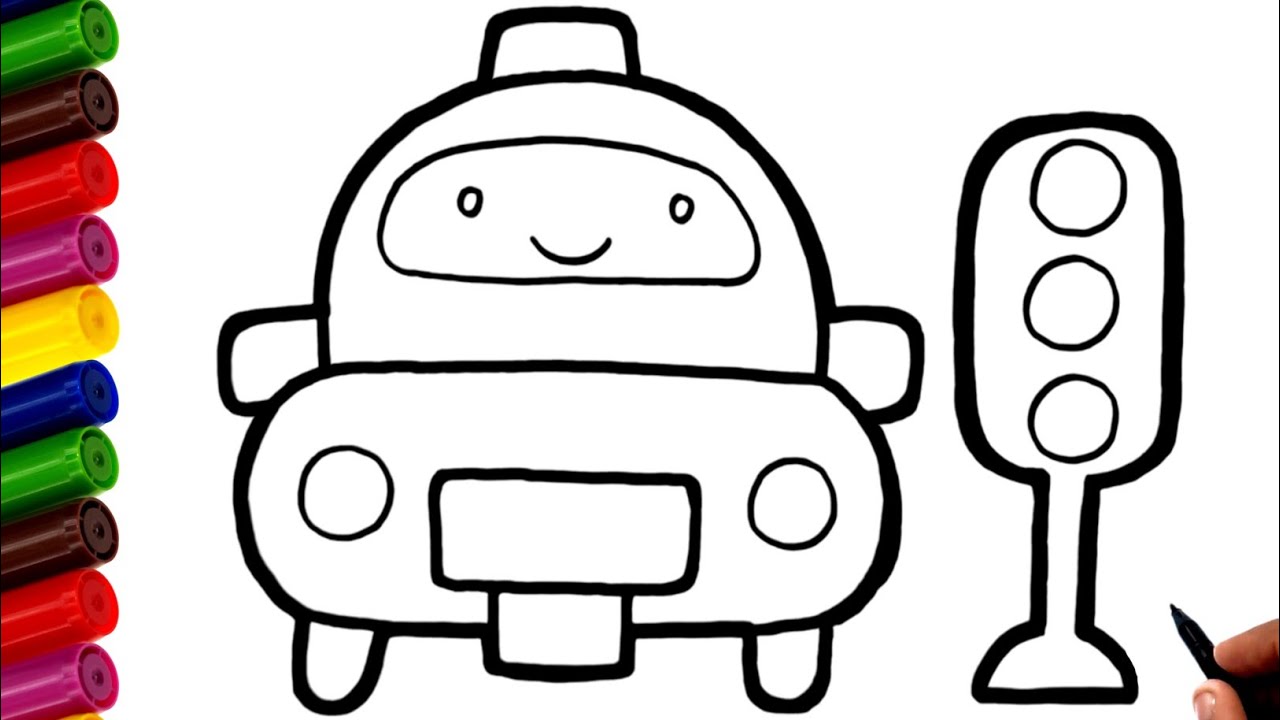 How to draw a Car with Traffic Signals | Drawing for kids toddlers Easy ...