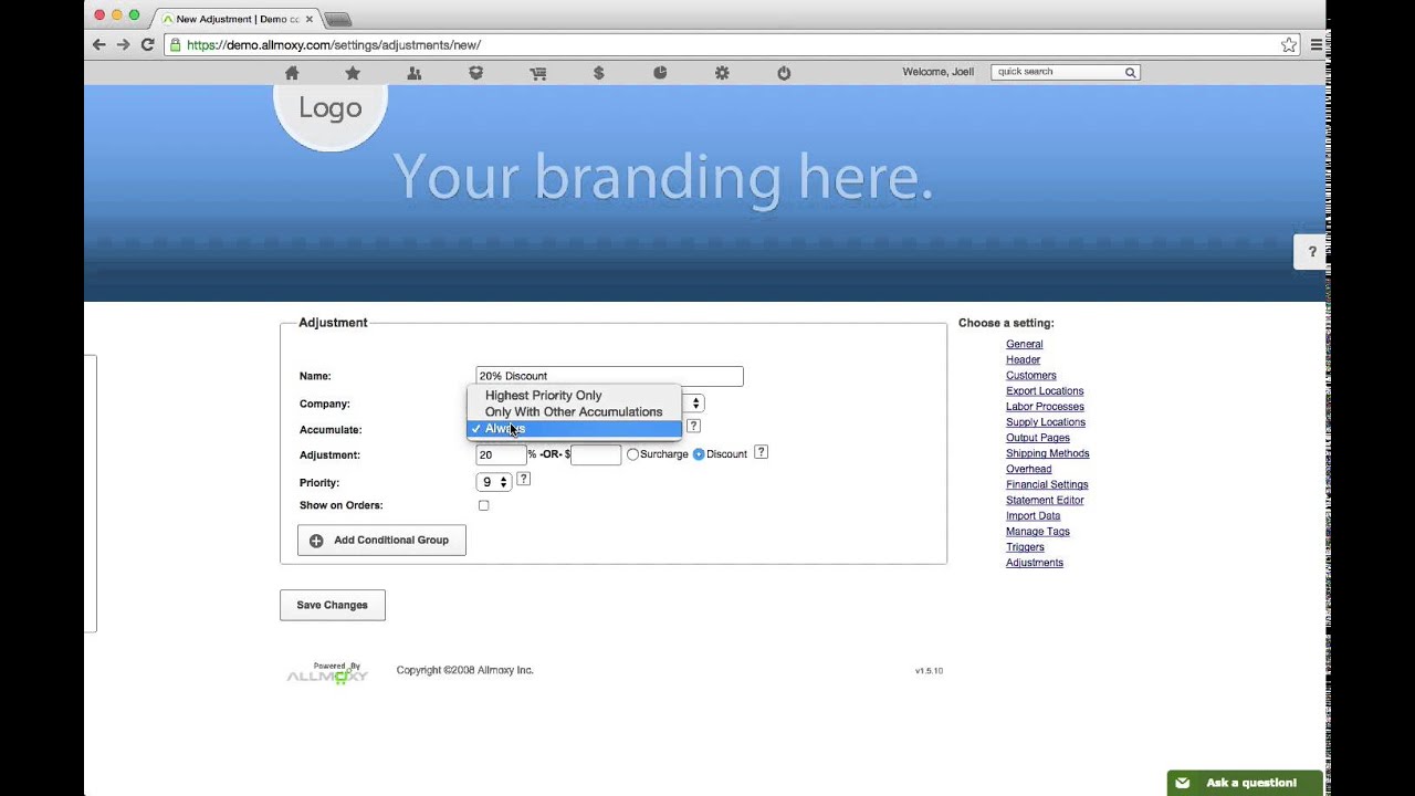 Conditional Price Adjustments in Allmoxy - YouTube