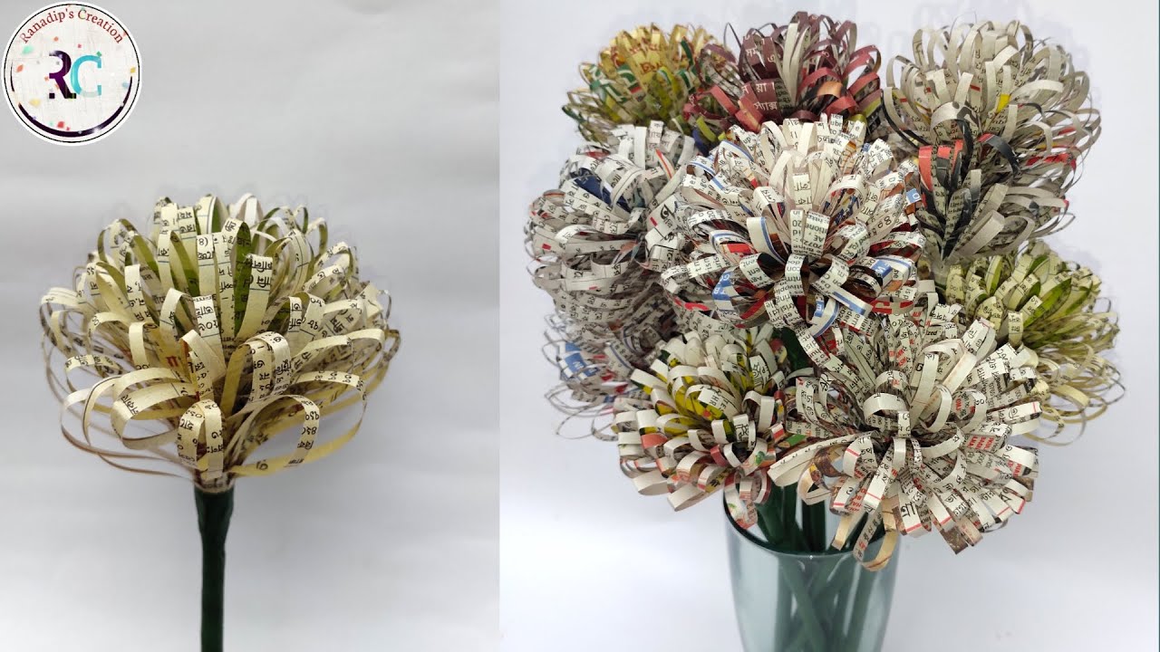 Best out of waste newspaper flower | Newspaper flower making - YouTube