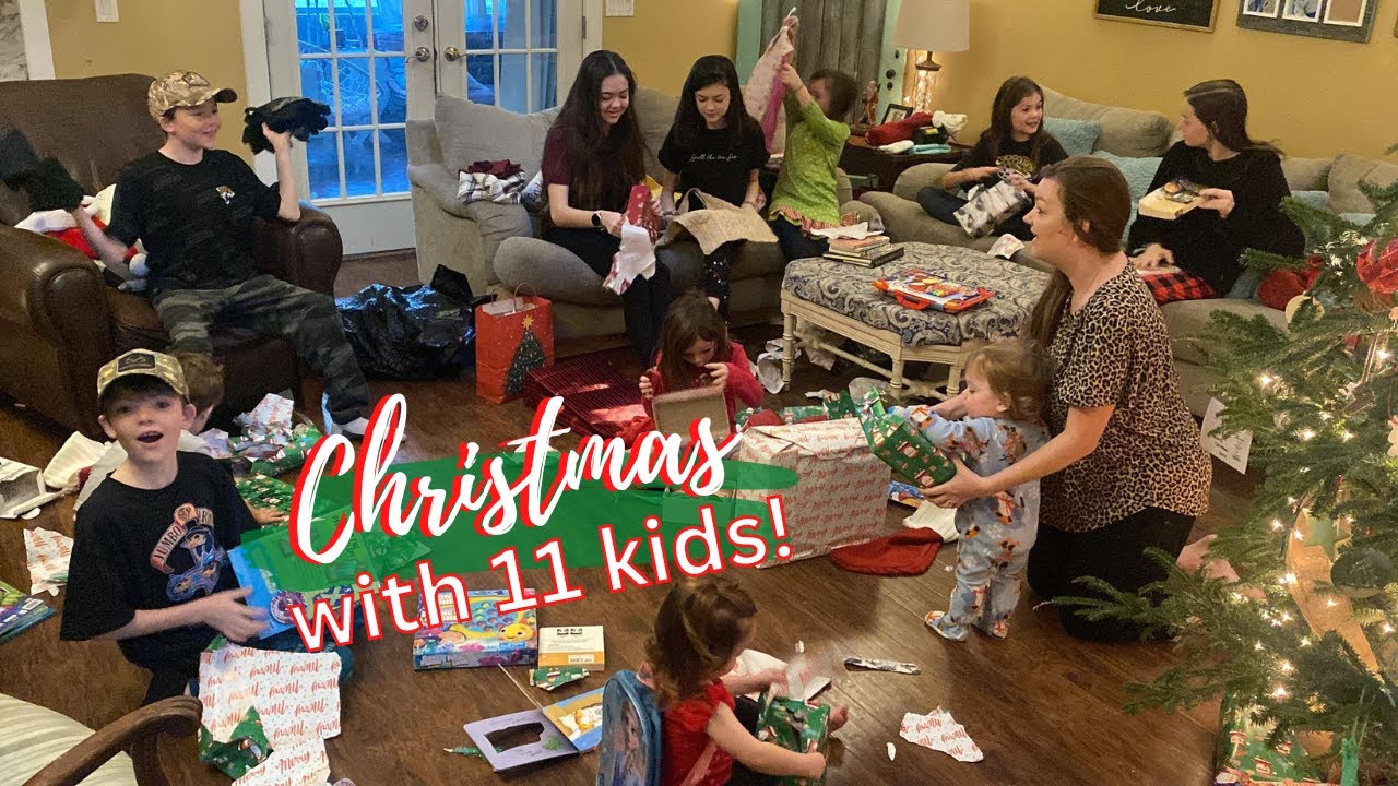 Large Family Opening Christmas Presents