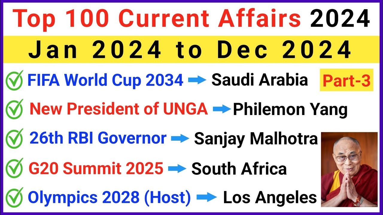 Top 100 Important Current Affairs 2024 | Current Affairs 2024 | Current ...
