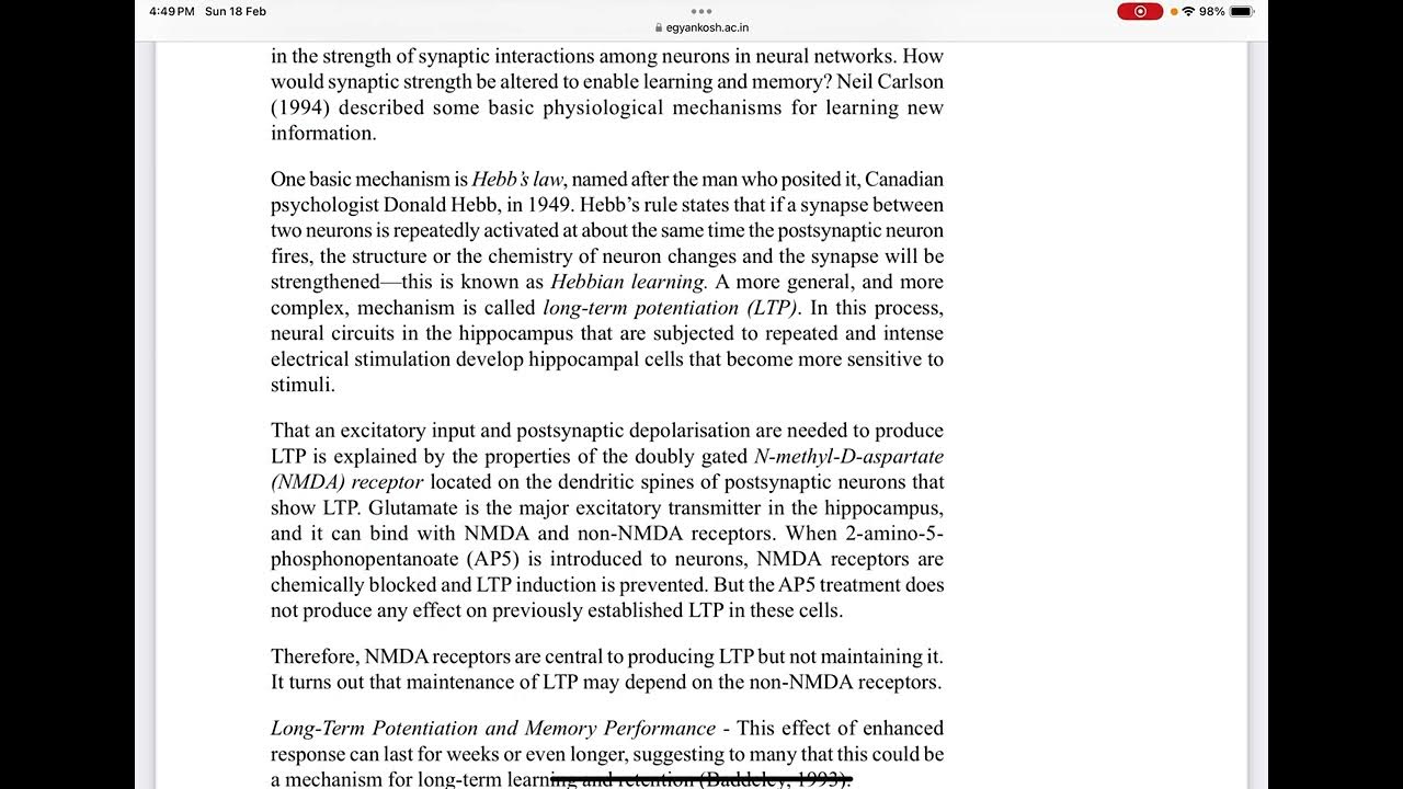 IGNOU , MPC-001- BLOCK 1, UNIT 3- CELLULAR BASIS OF LEARNING AND MEMORY - YouTube