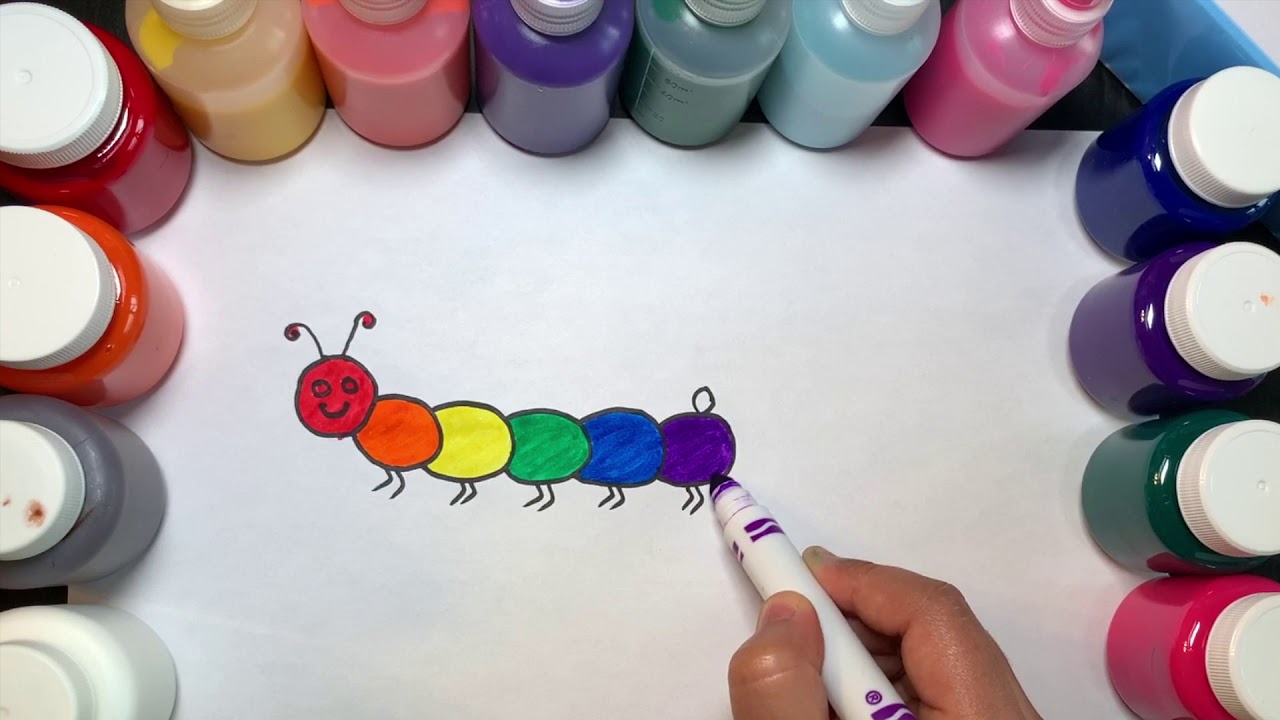 How to Draw Rainbow Caterpillar | Coloring | Glittering - YouTube