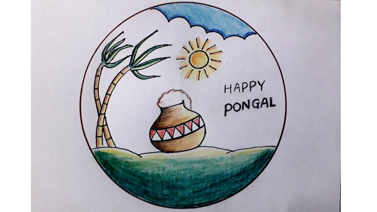 Pongal colour Drawing Easy || Pongal Festival Drawing || Pongal pot ...