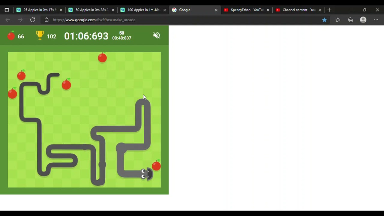 Google Snake: (Slow) Standard Classic #7|100 Apple [1:44.857]|5 Apple ...