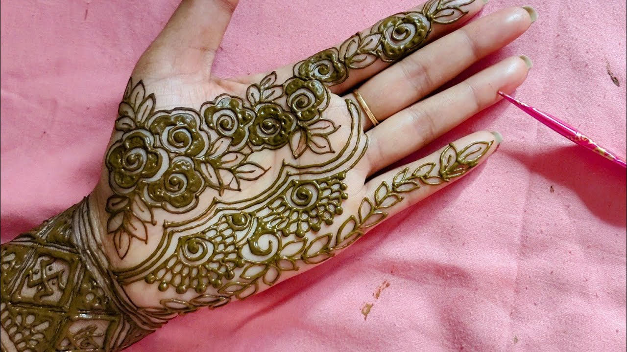 Easy Bharwa Mehndi design | Simple full hand Mehndi | Front hand Mehndi ...