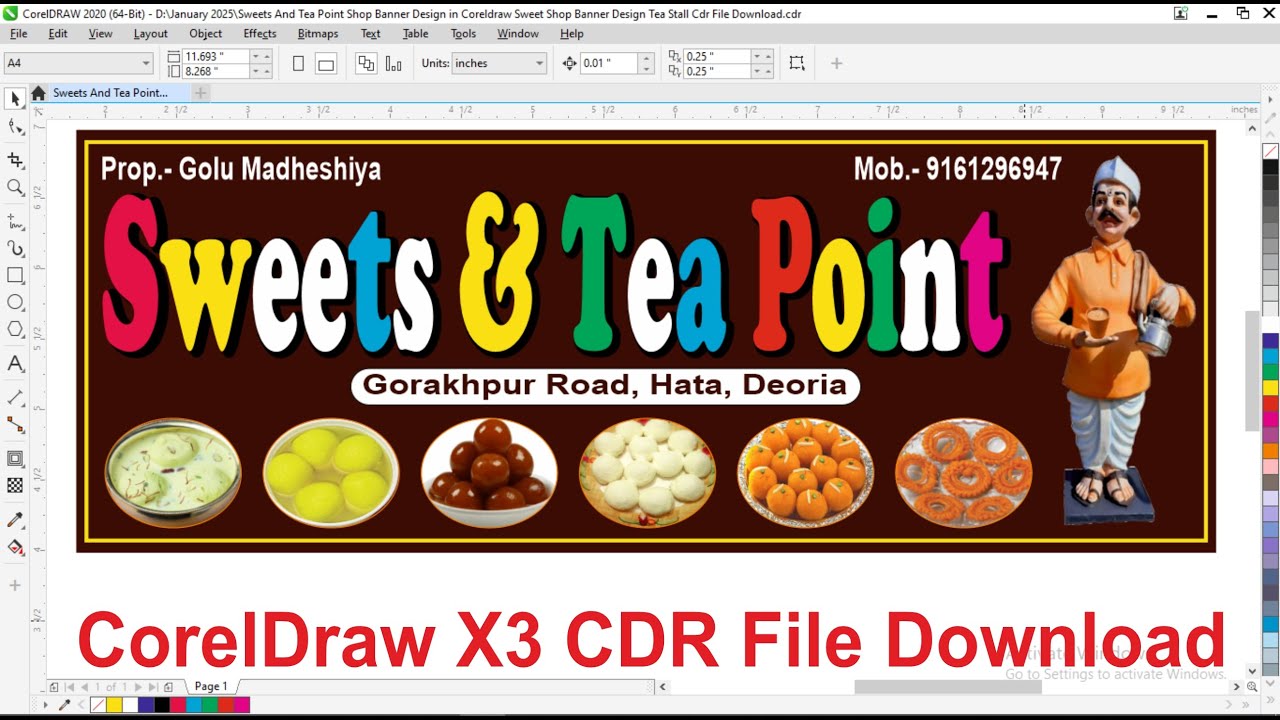 Sweets & Tea Point Shop Banner Design inCoreldraw | Sweet Shop Banner ...