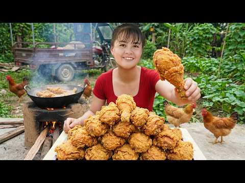 Cosechando Más de 1000 Pollos 🐔 – Cocinando Pollo Frito Entero y Venta en el Mercado Rural