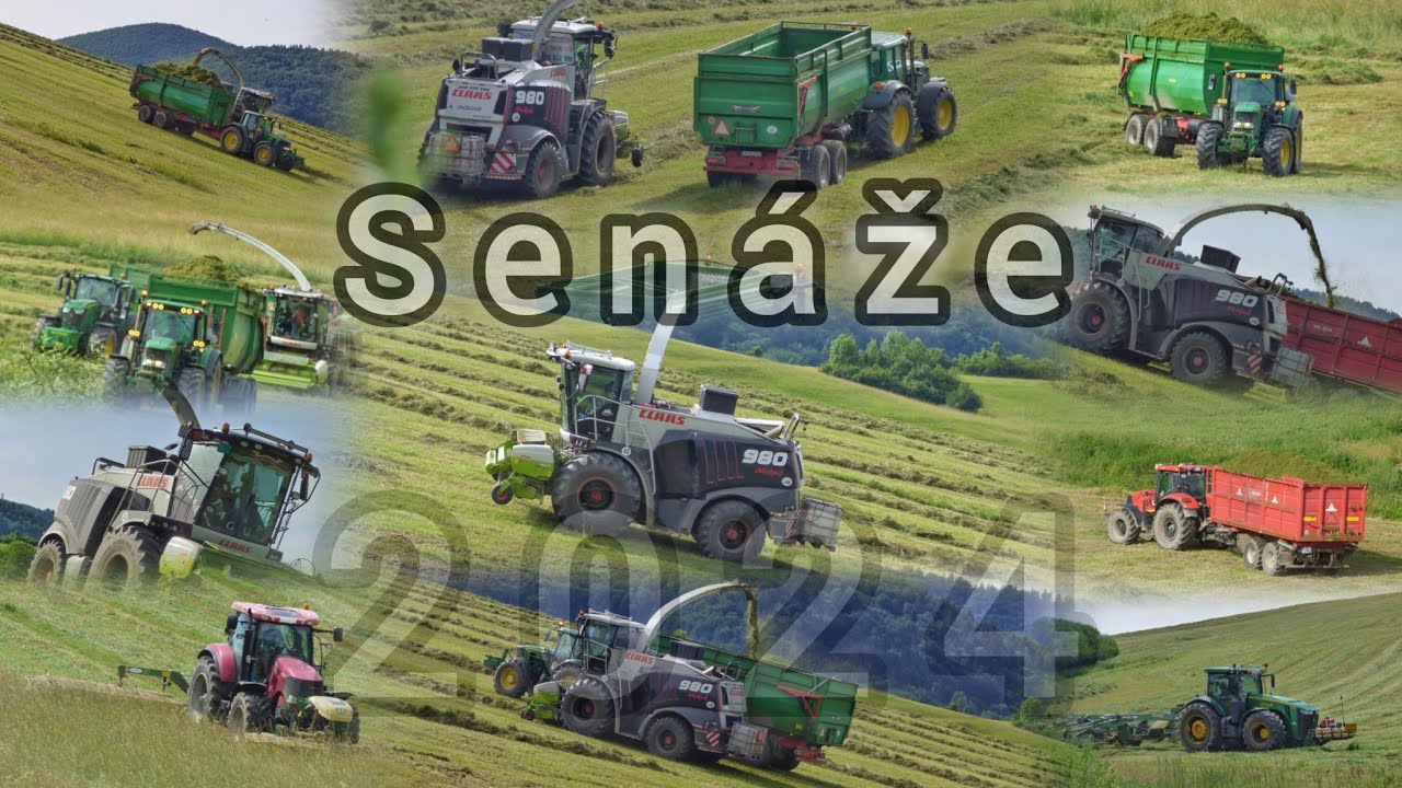Senáže tráv v kopci pre ovce Claas Jaguar 980 a 5 traktorov John Deere ...
