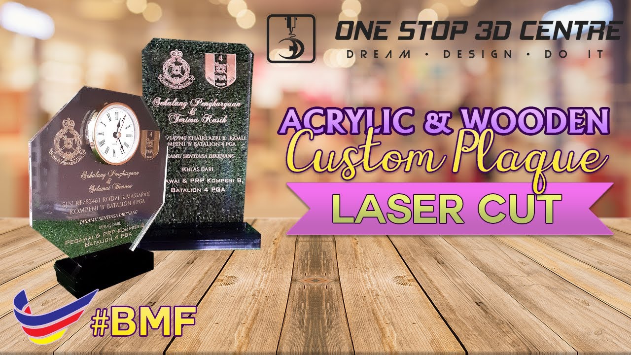 Custom Acrylic Wooden Plaque Plak Laser Cut Product di Malaysia - YouTube