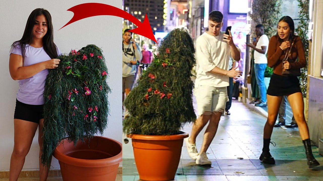 Bushman Prank: Woman Scaring People In Madrid - YouTube