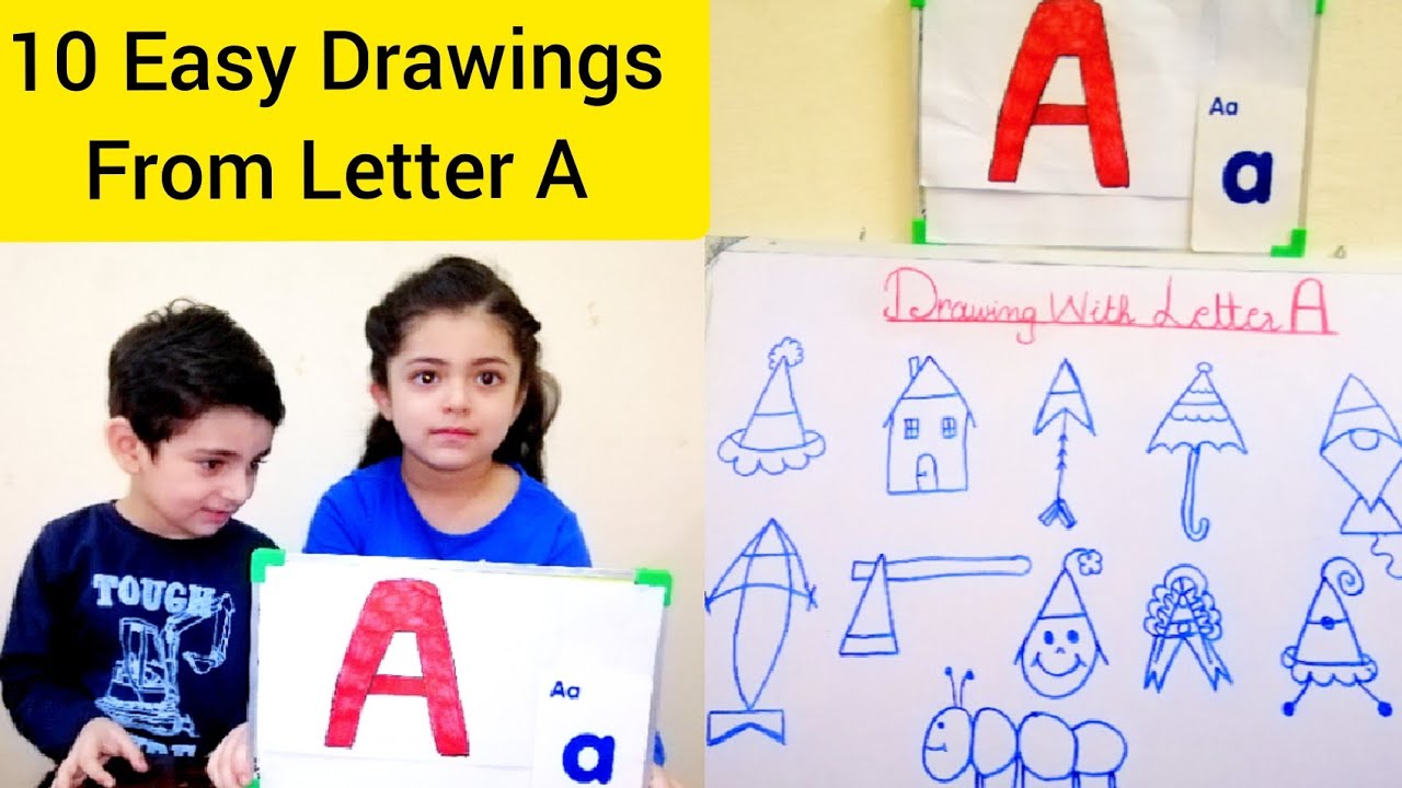 Easy Drawing| 10 Easy Drawings From Letter A | How To Draw With ...