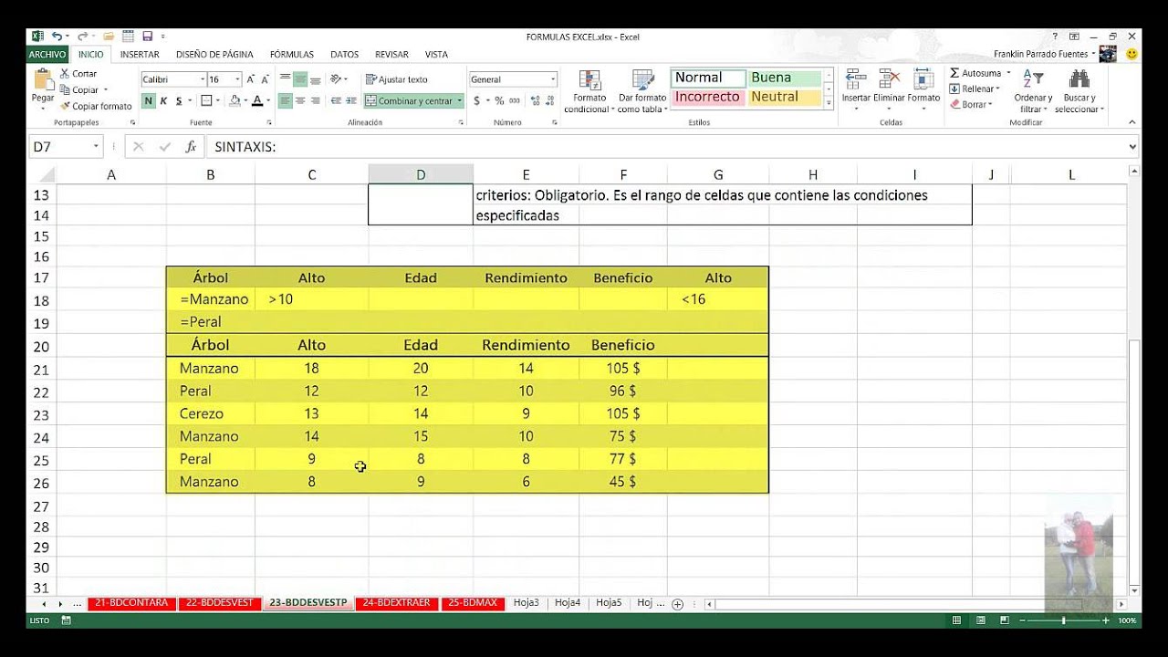 Función BDDESVESTP Excel 2013: 23 de 449 (HD 1340 x 720) WMV - YouTube