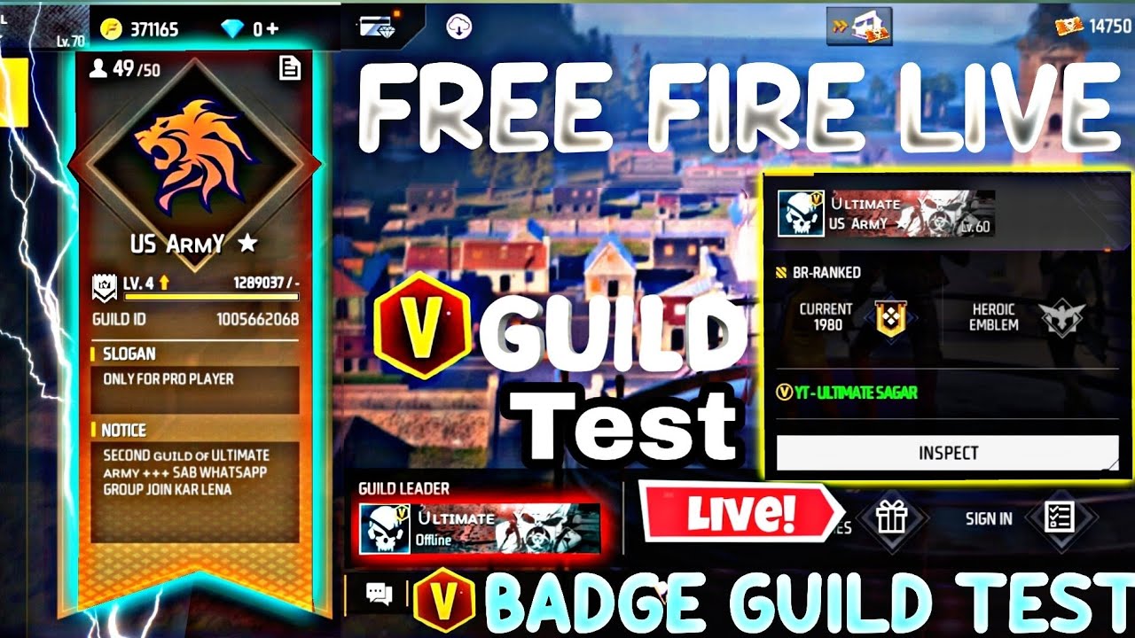 Free Fire Live V Badge Guild Test || Free fire live 1vs 2 v badge guild ...