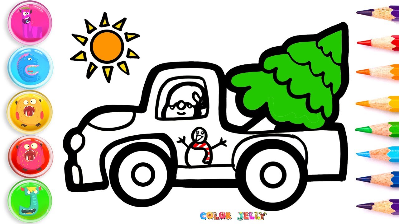 How to Draw a Pickup Truck, Snowman & Christmas Tree | Easy Step By ...