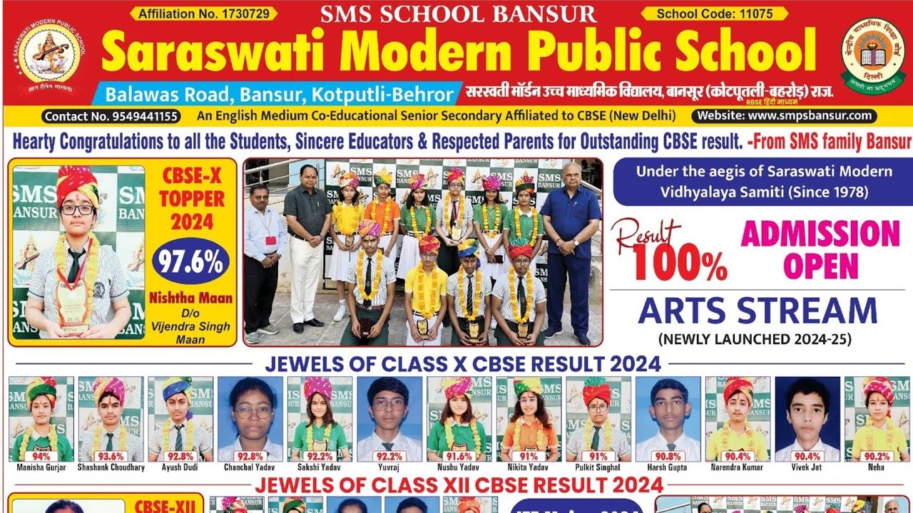 Saraswati Modern Public School (#SMS Bansur) #CBSE Top in #Result # ...