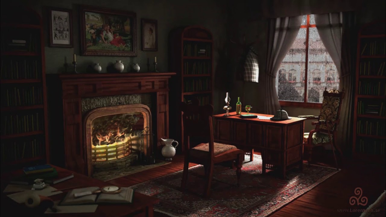 Detective's office. The sounds of rain and fireplace sounds for sleep ...