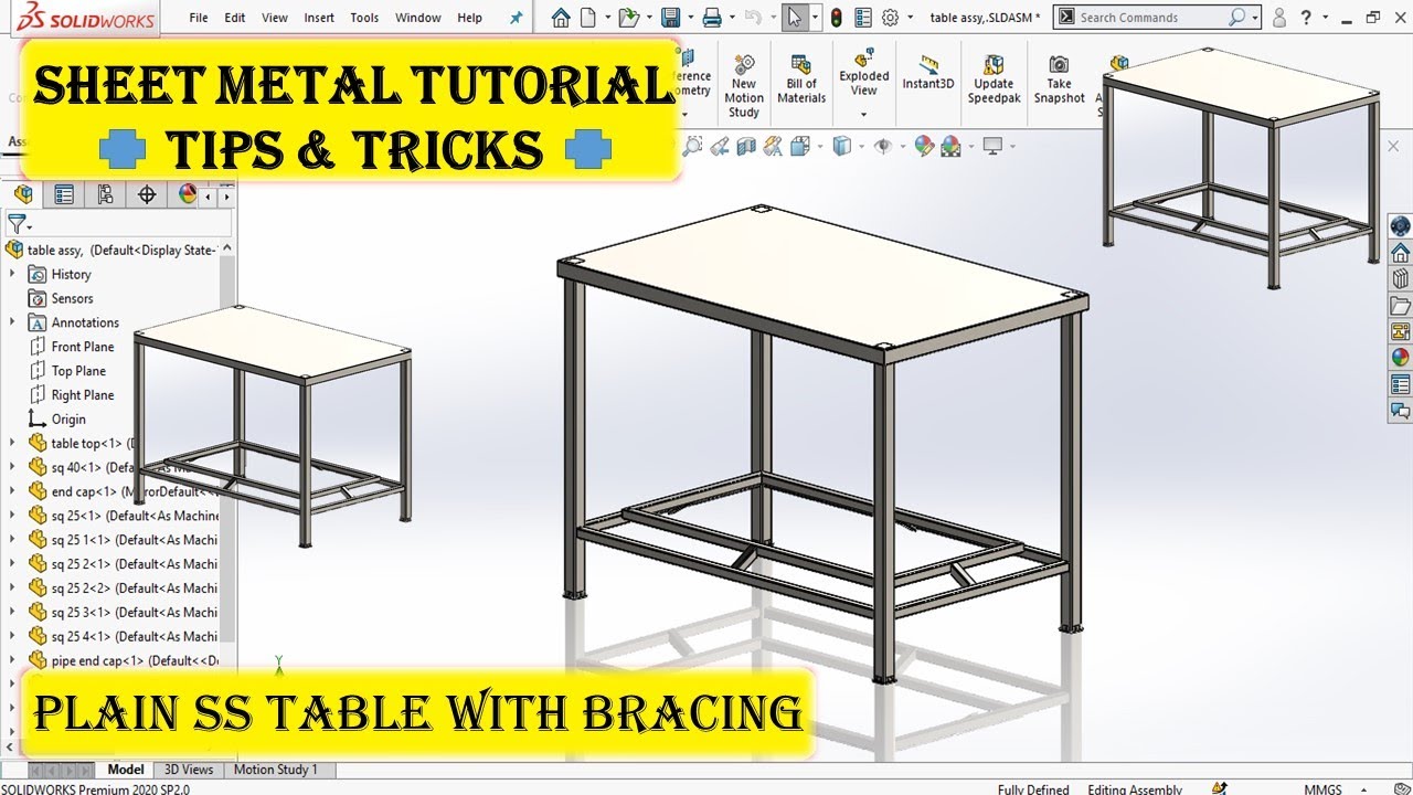 Solidworks sheet metal tutorial | make a plain ss table | sheet metal ...