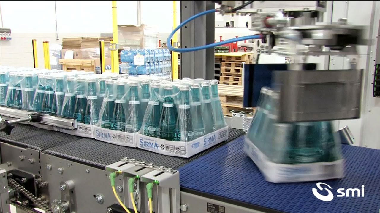 APS 1550 P palletizer - with pack turner and manipulator - Sirmagroup - YouTube