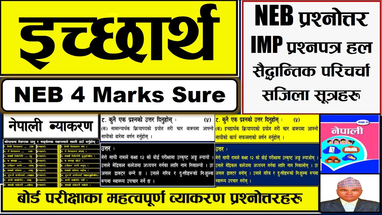 इच्छार्थ (नेपाली व्याकरण), सैद्धान्तिक चर्चा,NEB Question Paper & Model ...