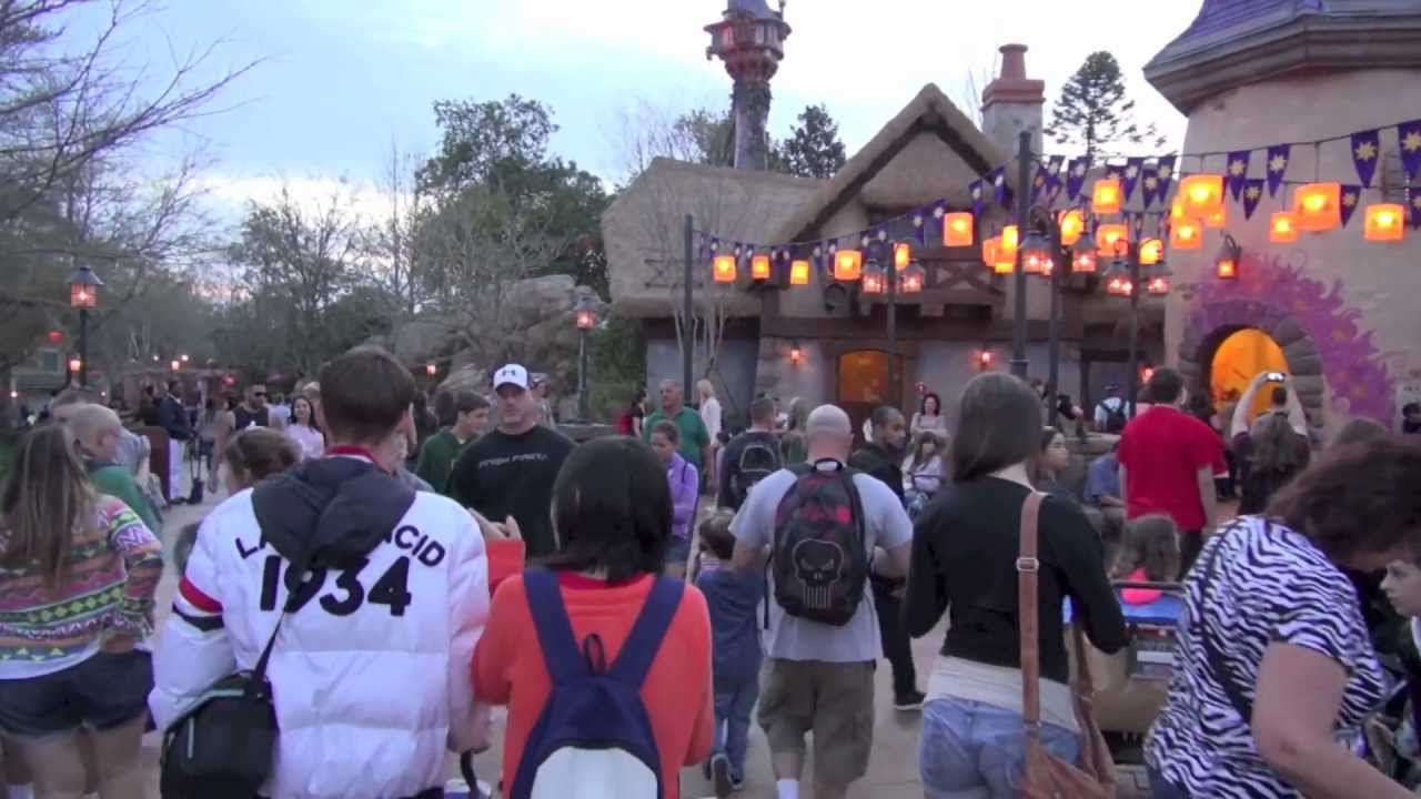 NEW Rapunzel 'Tangled' Tower and Village area (at Night) Magic Kingdom ...