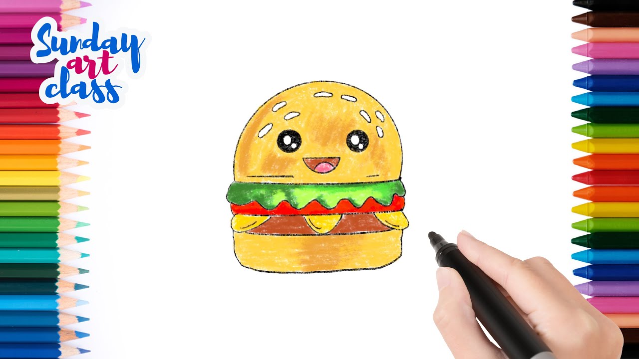 How to Draw a Burger Step by Step Easy Drawing - Coloring Page - YouTube