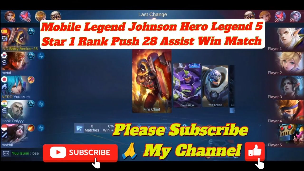 ml johnson hero legend 5 star 1 rank push 28 assist win match | top ...