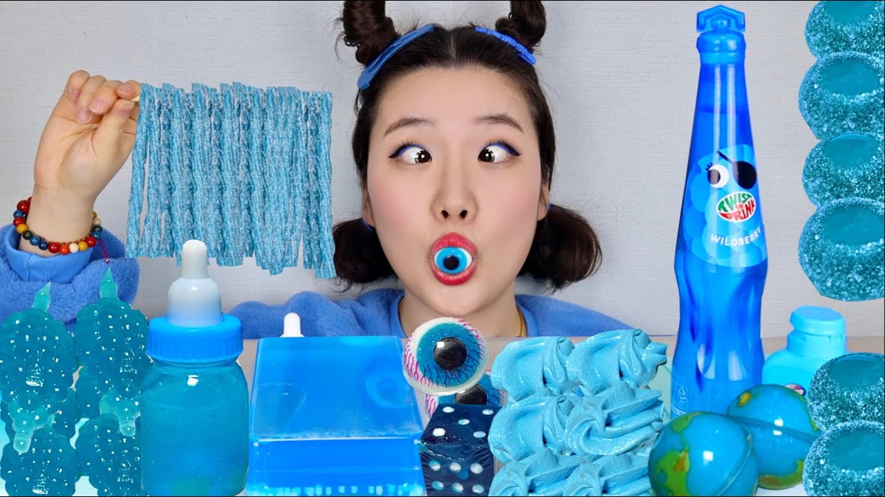 💎신비한 파란색 음식 디저트 먹방ASMR💎Mukbang Blue Food 지구젤리 틱톡젤리 국수젤리 신기한물 머랭쿠키 눈알젤리 ...
