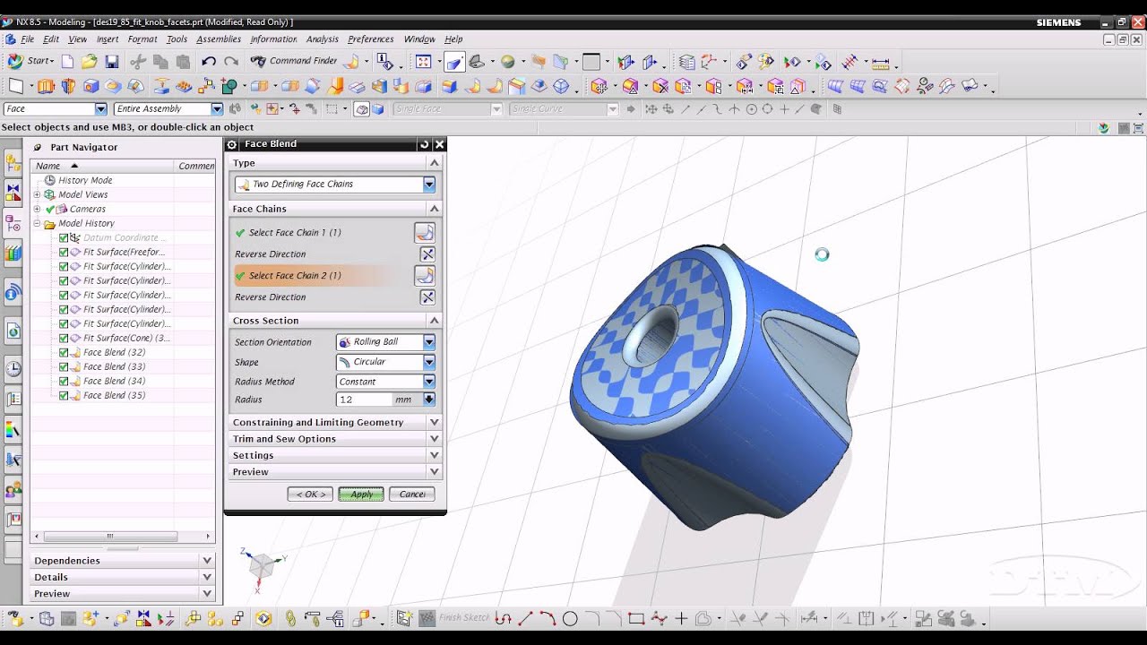 NX 8.5 - 1 Fit surfaces to facet bodies to create a faucet knob DTM ...