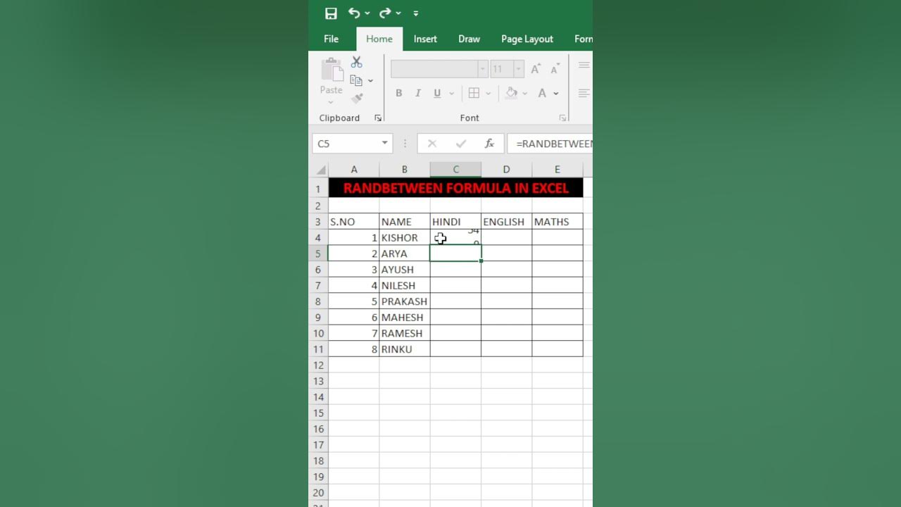 |Randbetween Formula का Use Excel में कैसे करें|In Excel shortsvideo #excelformula#exceltips # ...