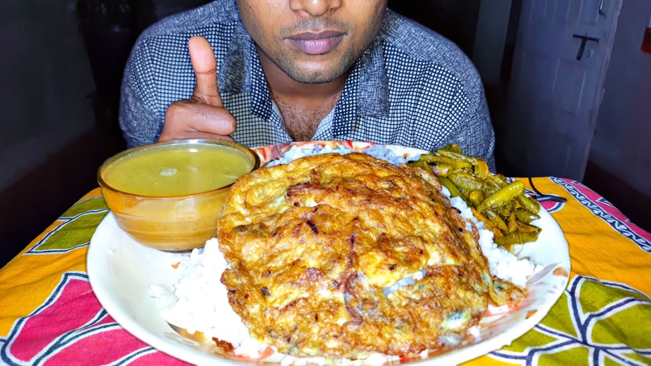 Eating Chingri Fish chorchori with Rice & Egg Omlet, Dal//Eating show ...