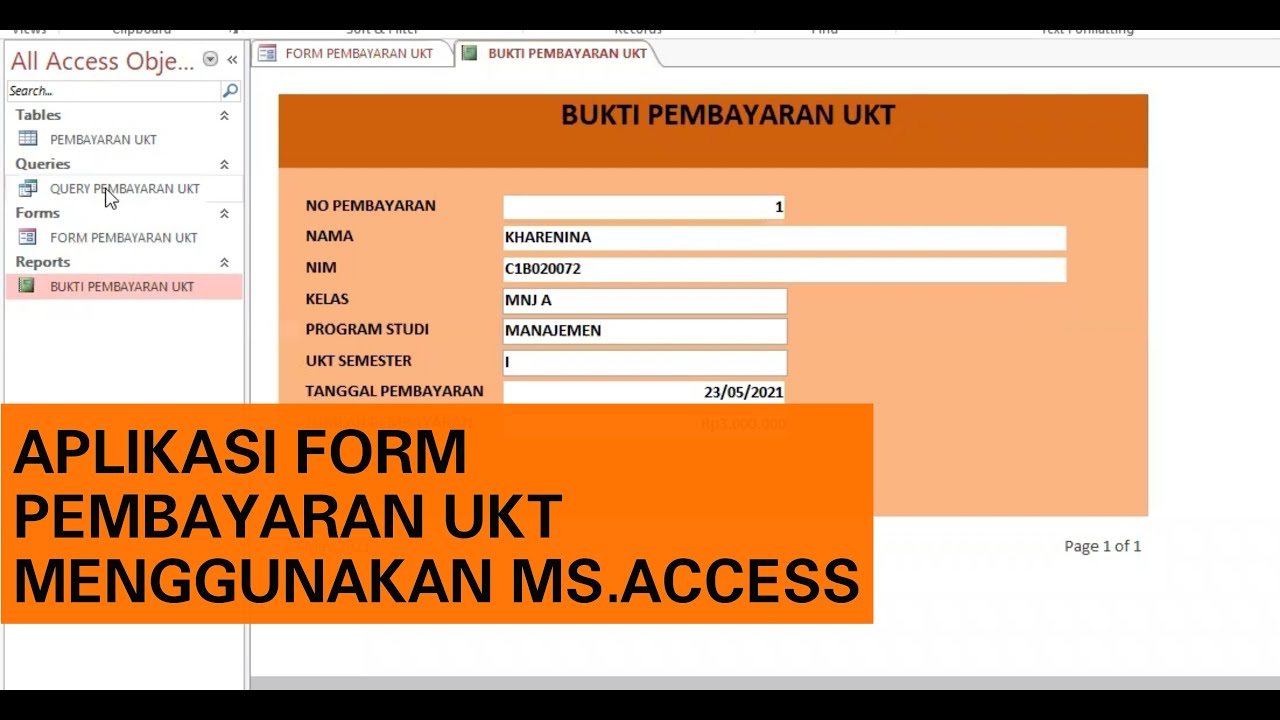 MEMBUAT FORM PEMBAYARAN UKT MENGGUNAKAN MS.ACCESS - YouTube
