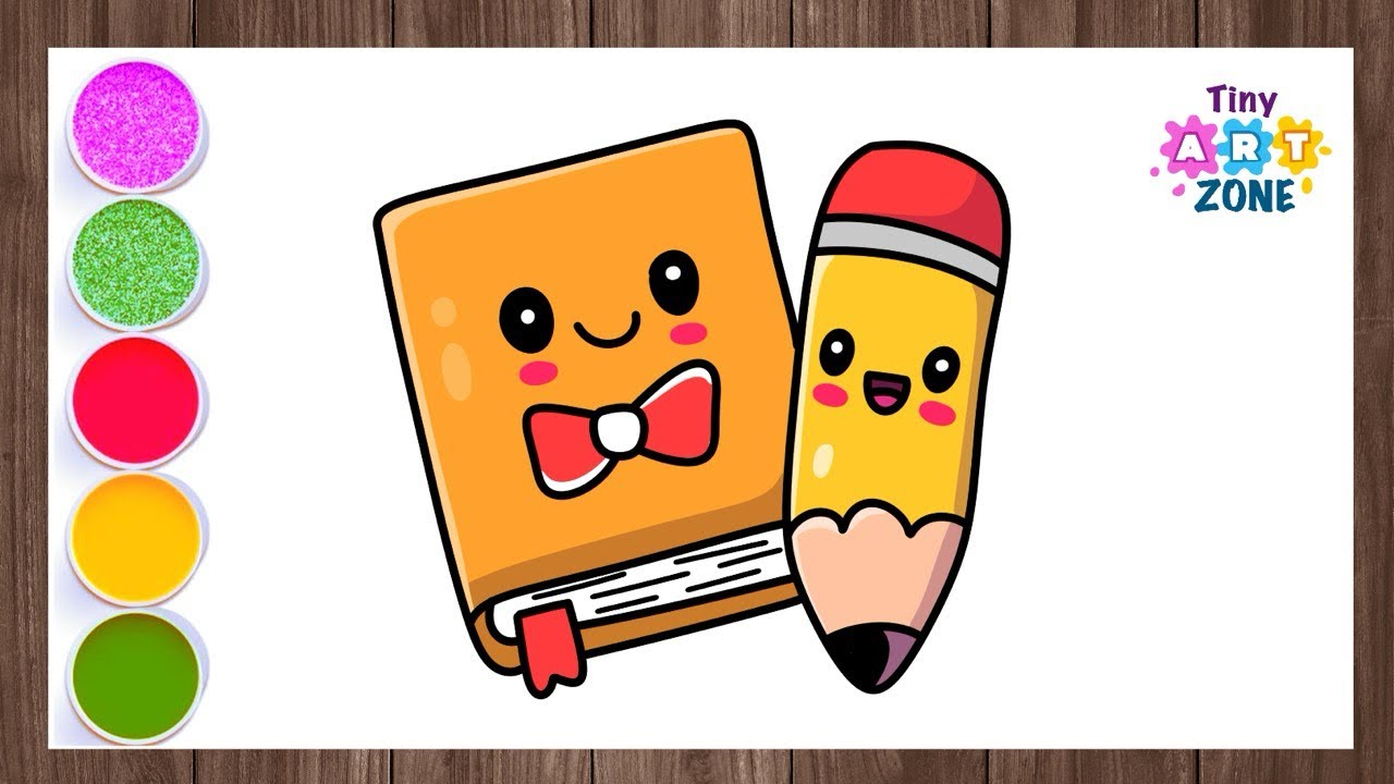 How to Draw a Cute Book & Pencil Easy for Kids | Book and Pencil ...
