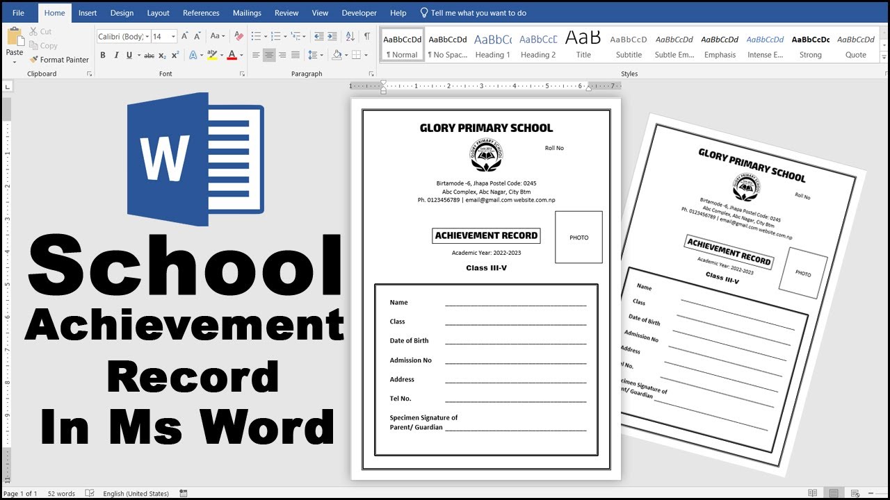 School Achievement Record Create in Microsoft Word || Ms Word Hindi ...
