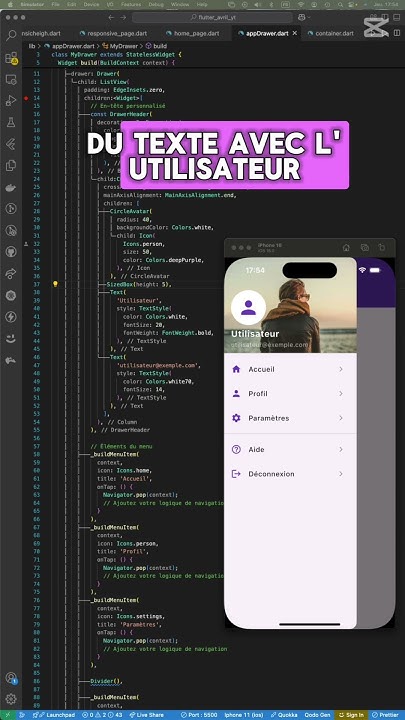 Naviguez à l'intérieur d'une application mobile avec menu latéral #flutter #drawer #tutorial ...