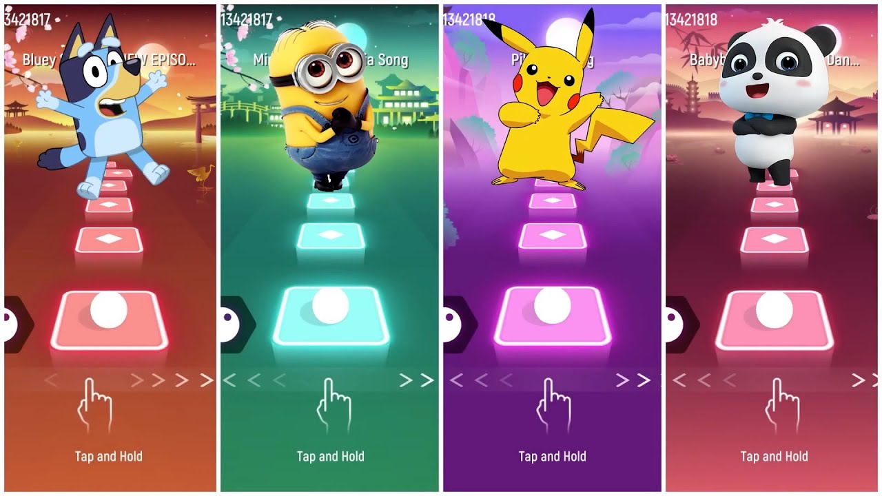 Bluey Vs Minions Vs Pikachu Vs BabyBus - Tiles Hop Battle with Epic ...