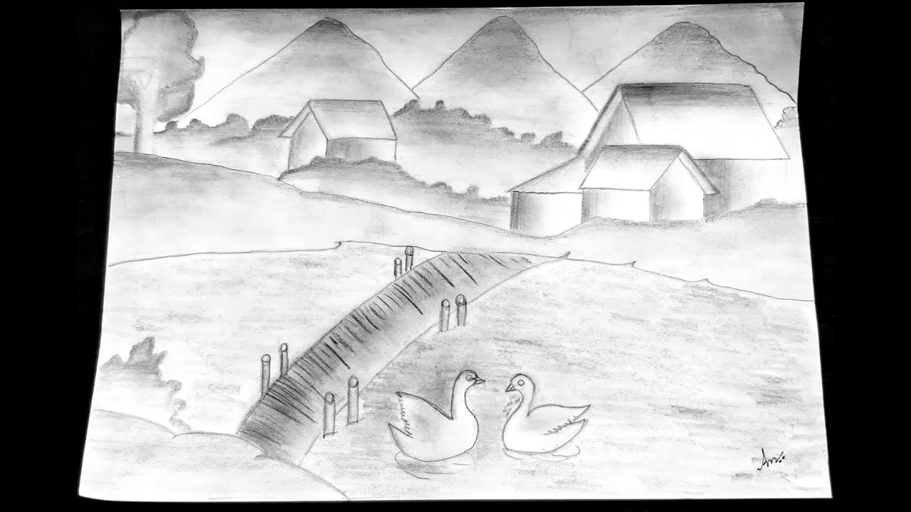 How to draw and shade a beautiful scenery with pencil - YouTube